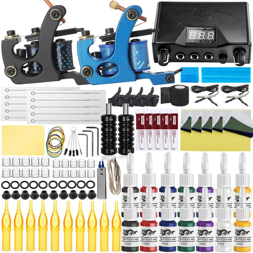Professional-Coil-Tattoo-Machine-Kits-10-Wraps-Coil-Tattoo-Gun-Set-with ...