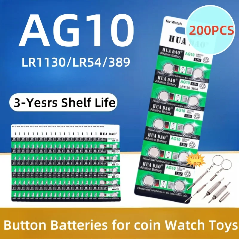200PCS-AG10-1-55V-LR1130-Button-Batteries-389A-198-LR54-189-LR54-Cell ...