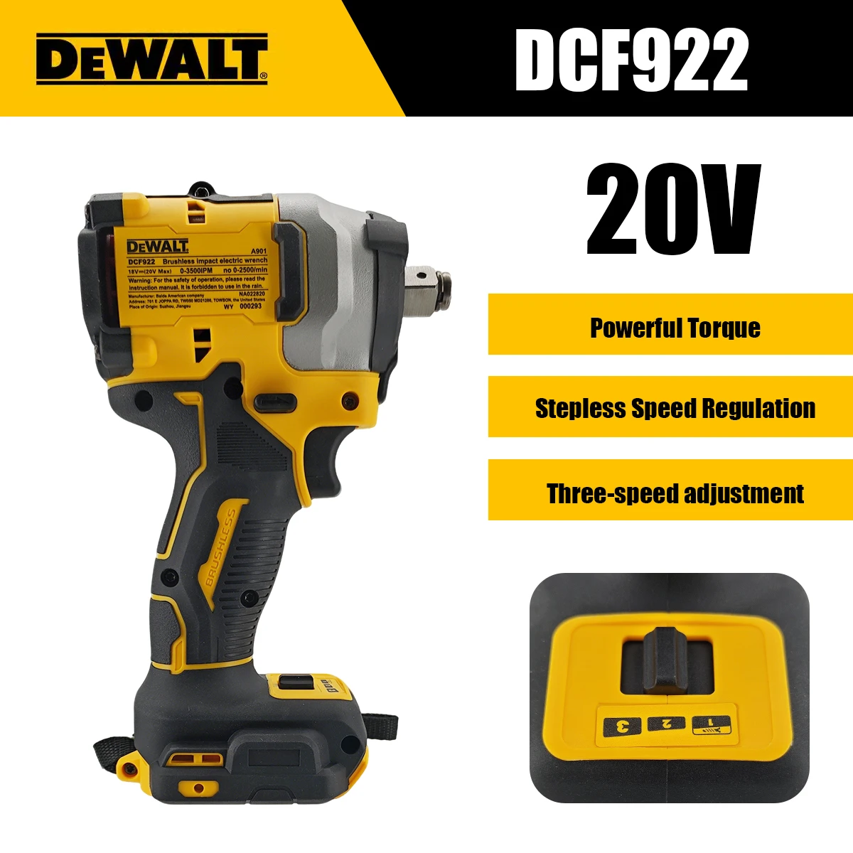 DEWALT DCF922 Brushless Cordless Impact Wrench 20V Large Torque ...
