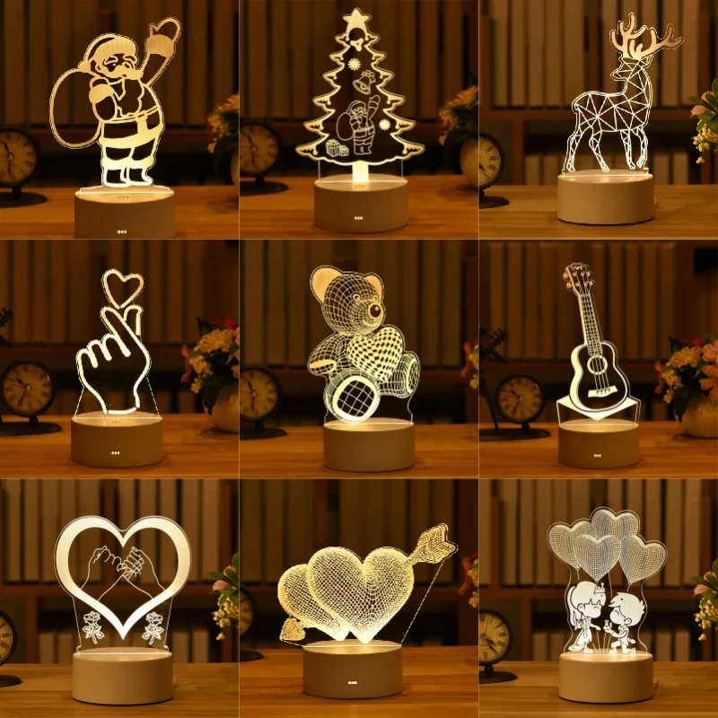 Romantic Love 3D Acrylic Led Lamp for Home Children's Night Light Table ...