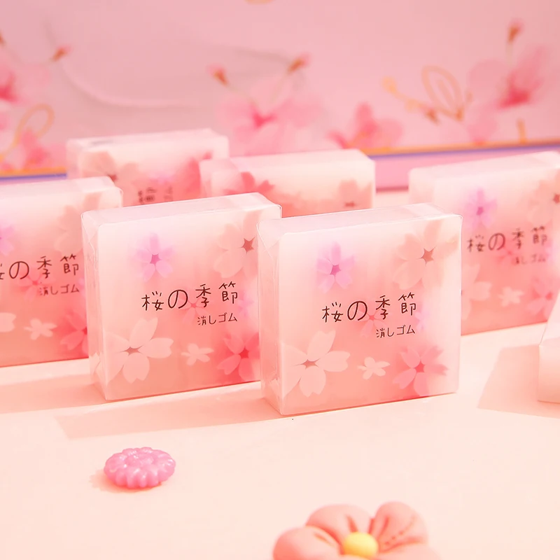 Sakura Style Square Rubber Erasers, Papelaria Feminina, Lápis Romântico ...