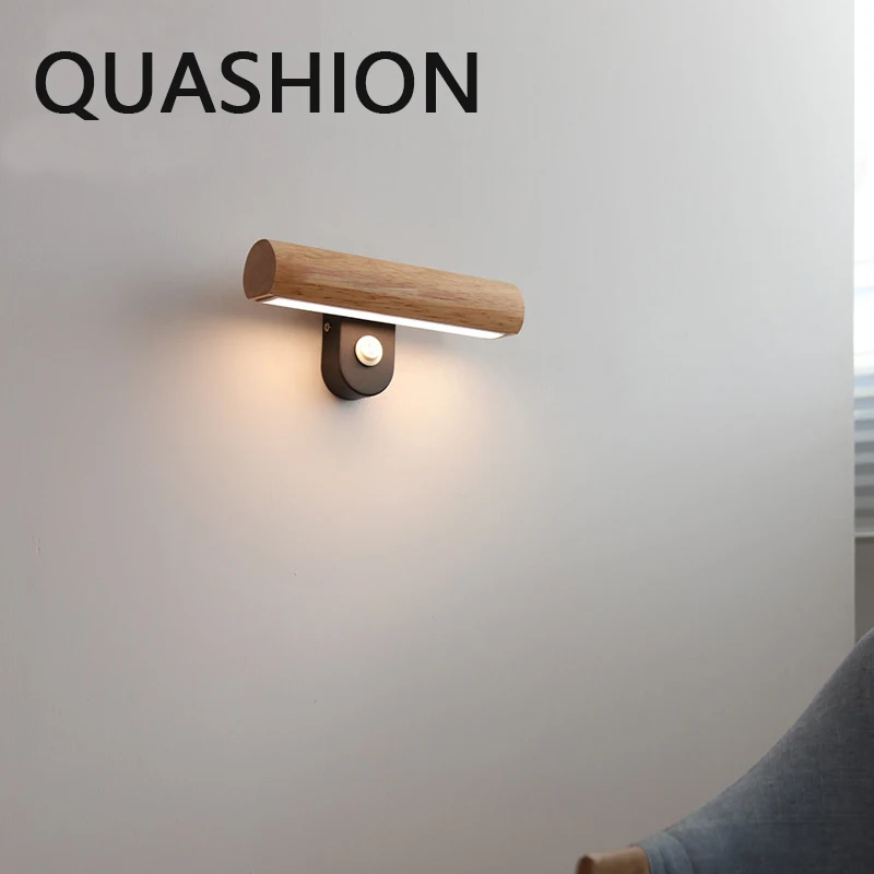 Wood Design Living Room Sofa LED Wall Lamps Rotatable Acrylic Lampshade ...