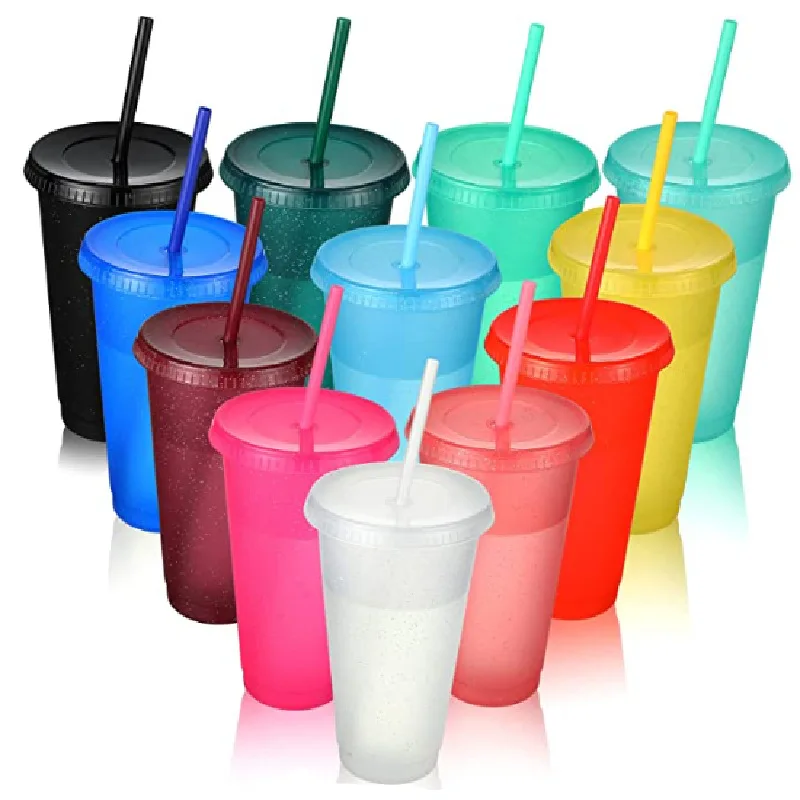 500-710ML-Flash-Powder-Water-Bottle-With-Straws-Lid-Plastic-Reusable ...