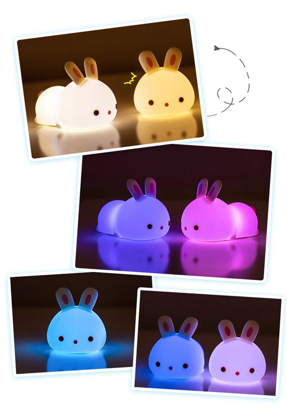 Touch Sensor Rgb Led Rabbit Night Light Remote Control 16 Colors Usb ...