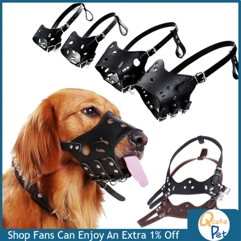 Pet-Dog-Muzzle-Adjustable-Breathable-PU-Leather-Muzzles-Stop-Biting ...