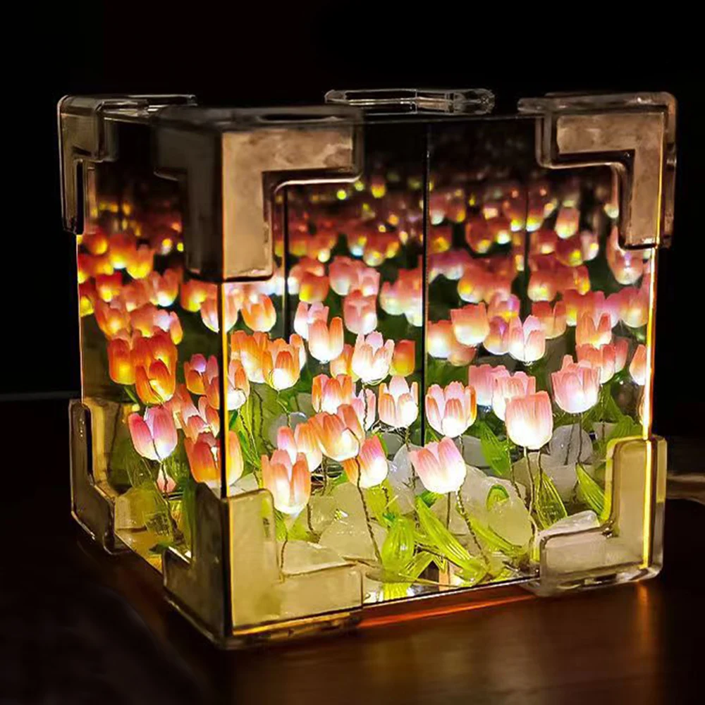 DIY-Tulip-Mirror-Cube-Lamp-Simulation-Flower-Bedroom-Sleeping-Table-Lamps-Handmade-Tulip-Small ...