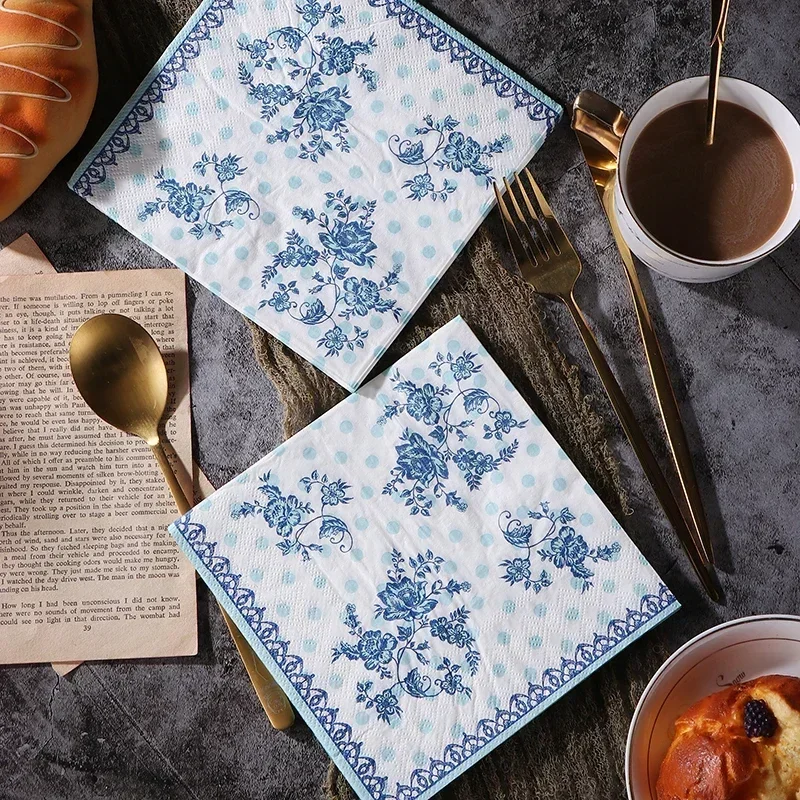 20pcs/Pac New Chinese Napkins Blue Printing Paper Napkins Wedding Party ...