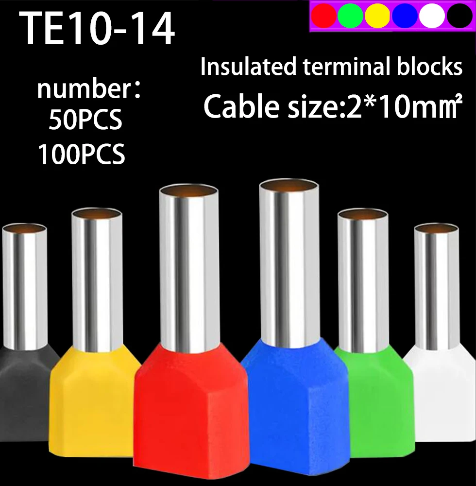 TE10-14 Insulated TWIN CORD End Terminals Suit 2*10mm² Cable Wire ...