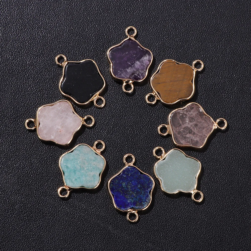 16MM-Plum-Blossom-Stone-Connector-Natural-Amethysts-Rose-Quartzs-Charm ...