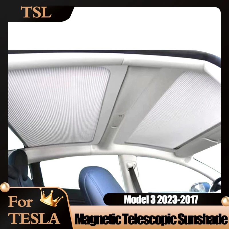 2023-Magnetic-Integrated-Roof-Sunshade-For-Tesla-Model-3-Sun-Protection ...