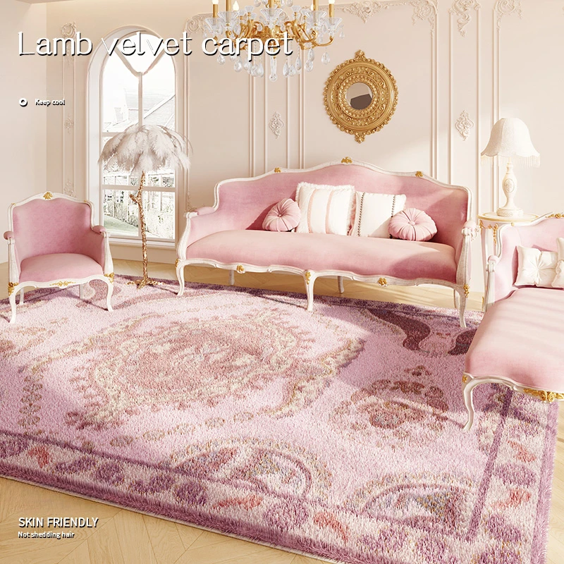 Pink American Fluffy Soft Carpet Light Luxury Villa Living Room Bedroom ...