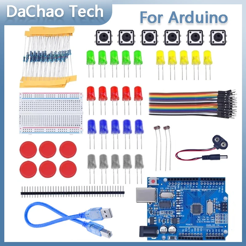 Starter kit para r3 mini tábua de pão led jumper fio botão para arduino ...