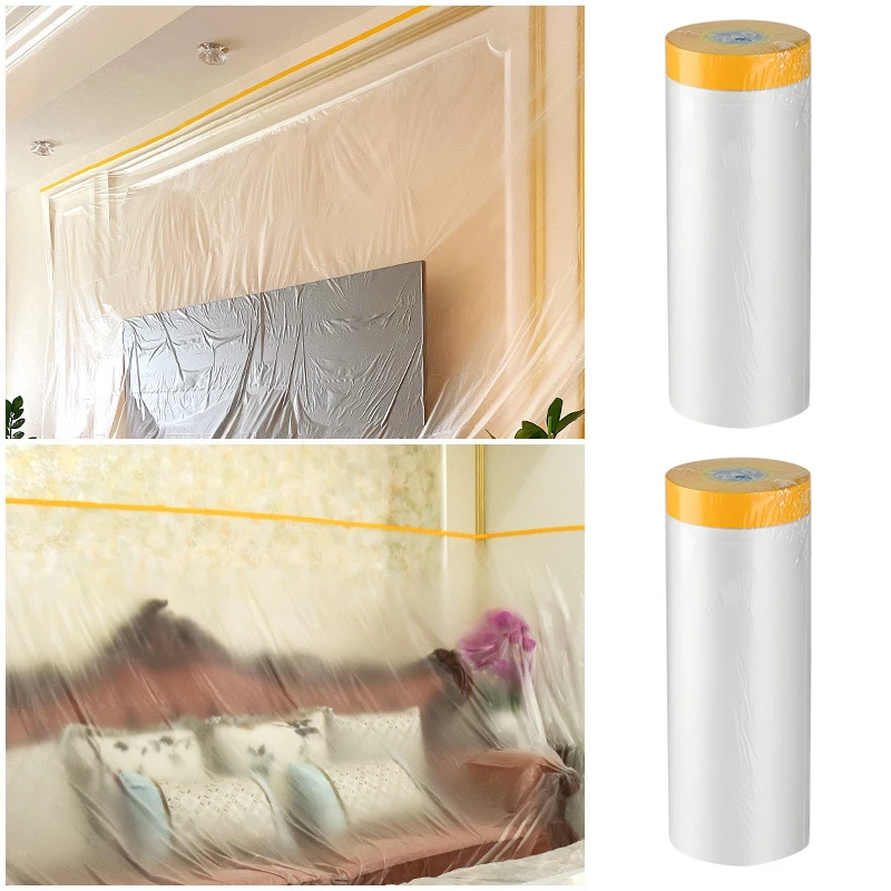 25M-Pre-Taped-Masking-Film-High-density-PE-Film-Plastic-Drop-Cloth-with ...