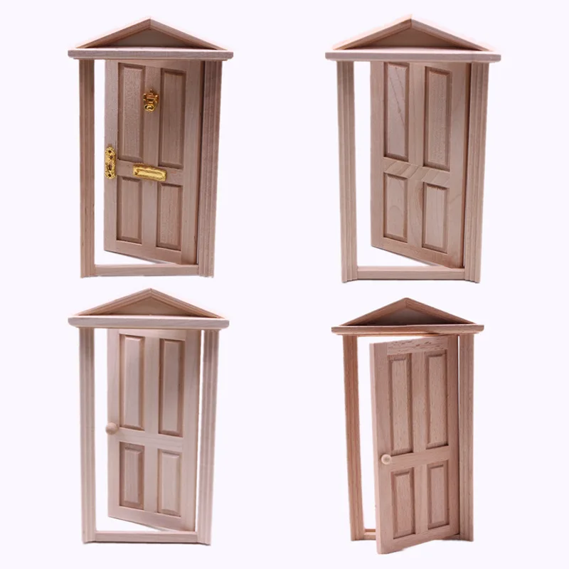Dollhouse Miniature Wood Door Unpainted Simulation DIY Wooden Spire ...