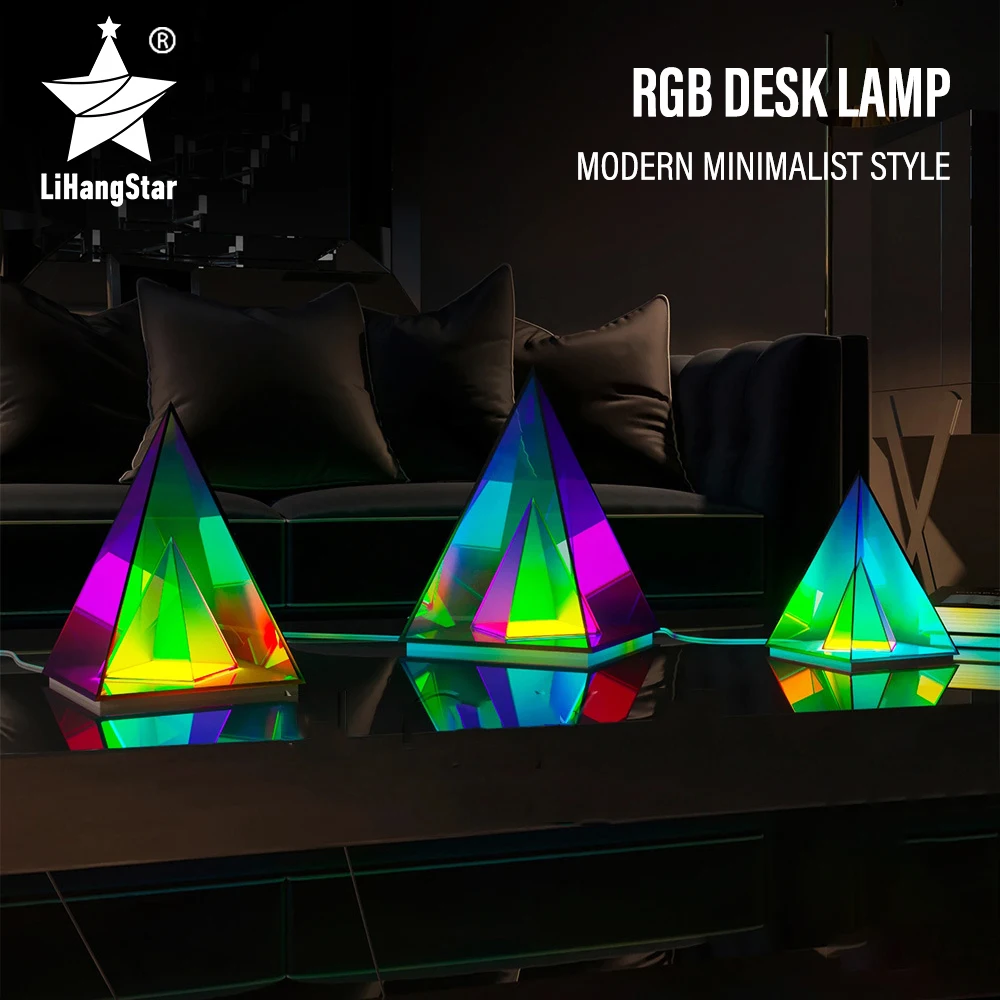 Led Pyramid Night Light Acrylic Rgb Decorative Desk Lamp With Remote ...