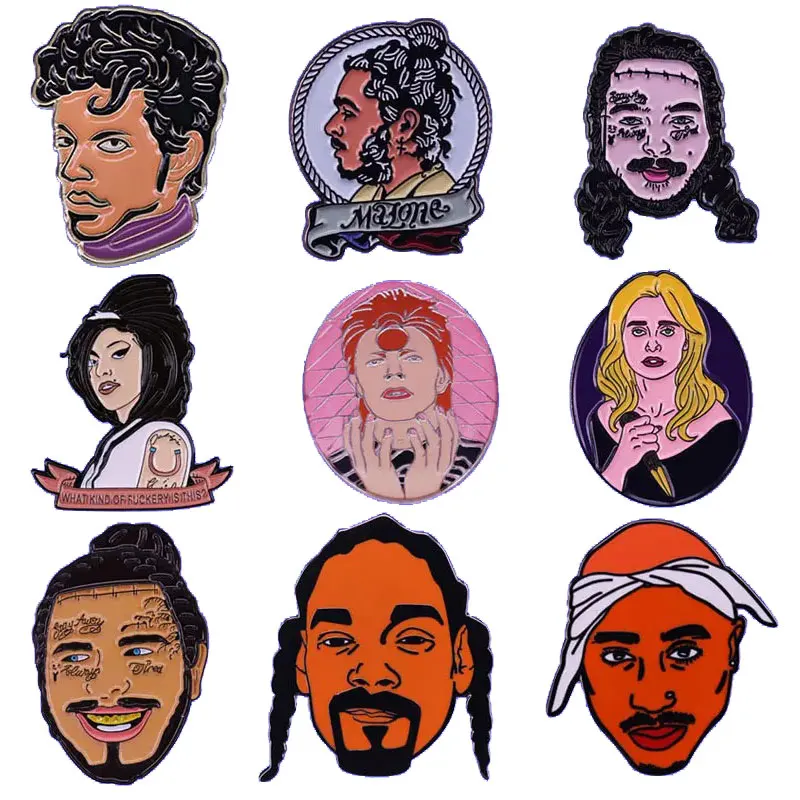 Fashionable-Music-Figure-Brooch-Hip-Hop-Rapper-Metal-Hard-Enamel-Pin ...