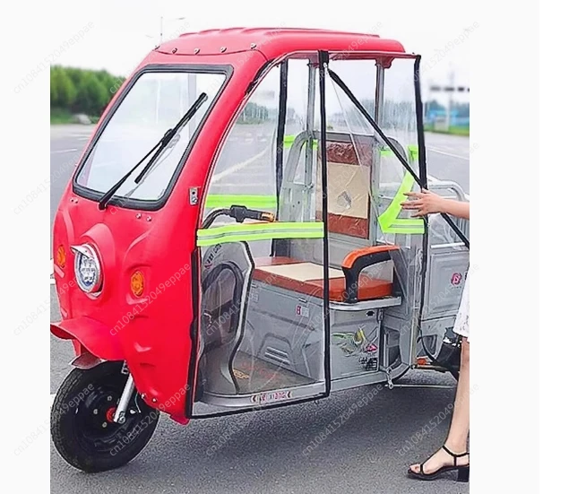 Electric tricycle canopy front windshield curtain left and right door ...