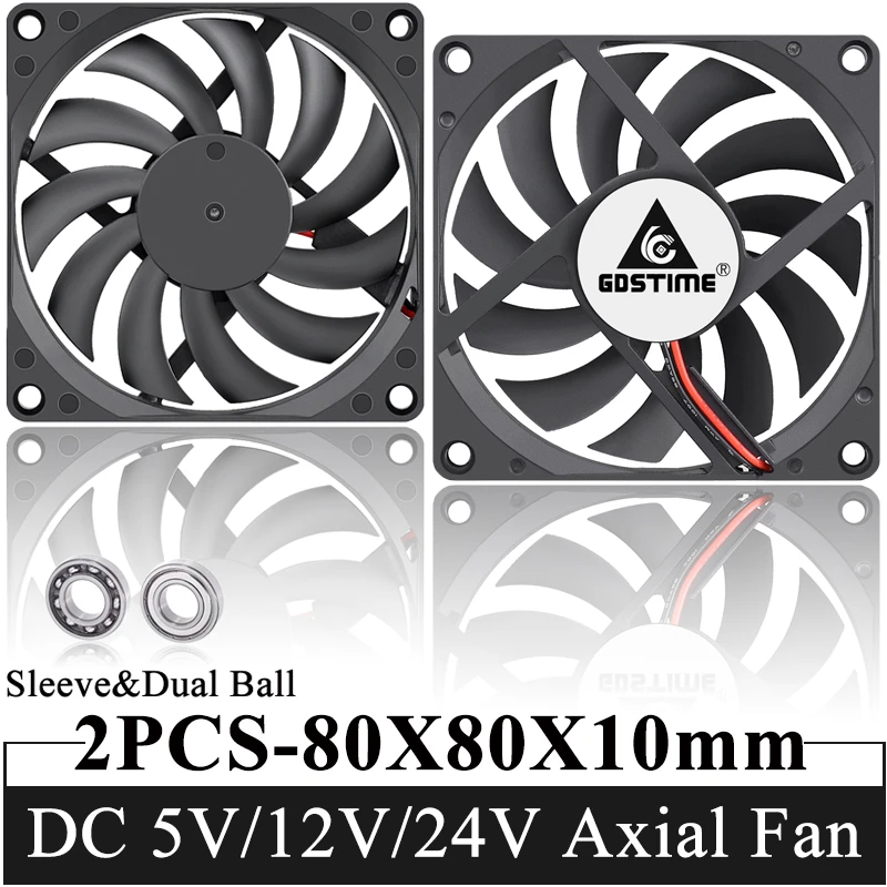2Pcs Gdstime 5V 12V 24V 80mm 80mm x 80mm x10mm Computer Case Fan PC Latop CPU Cooling Fan Sleeve ...