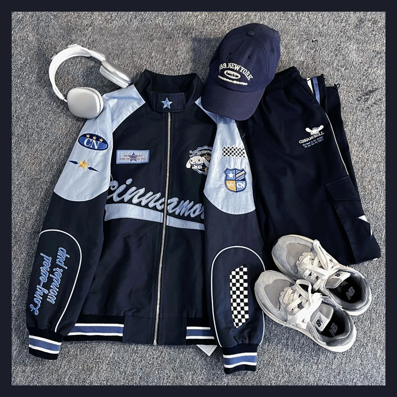 Cartoon-Sanrio-Biker-Punching-Embroidered-Cinnamoroll-Jacket-Pants ...