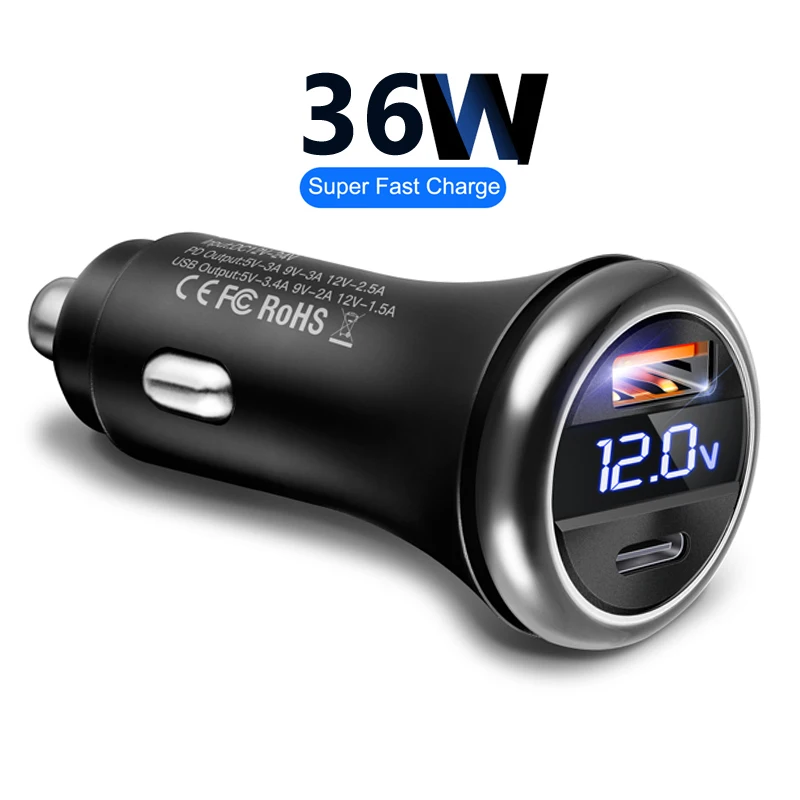 Car Charger Dual USB Ports 36W Super Fast Charging with Digital Display ...