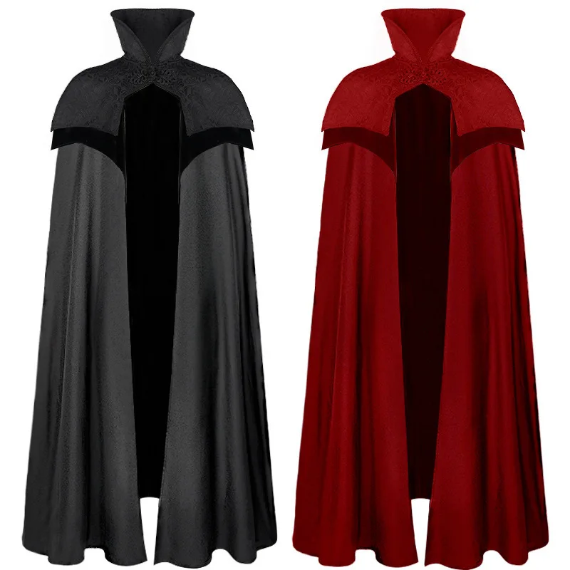 Men's Noble Gothic Long Cloak Big Hem Vampire Stand Collar Cape ...