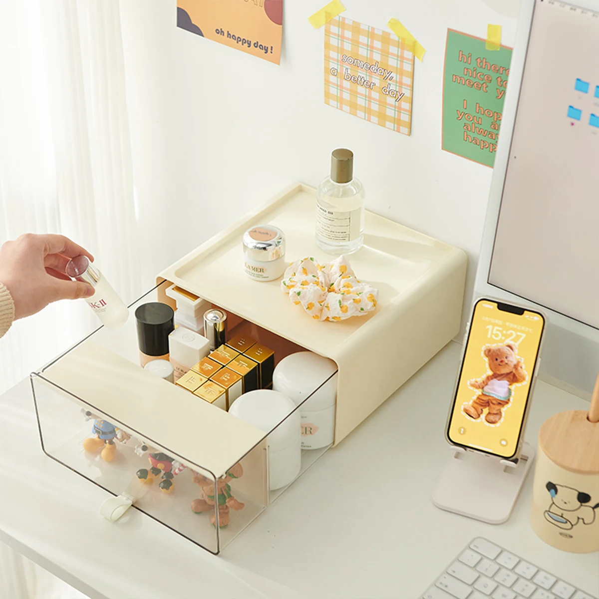 desktop-storage-box-cream-style-pull-out-cosmetic-lipstick-organizing ...
