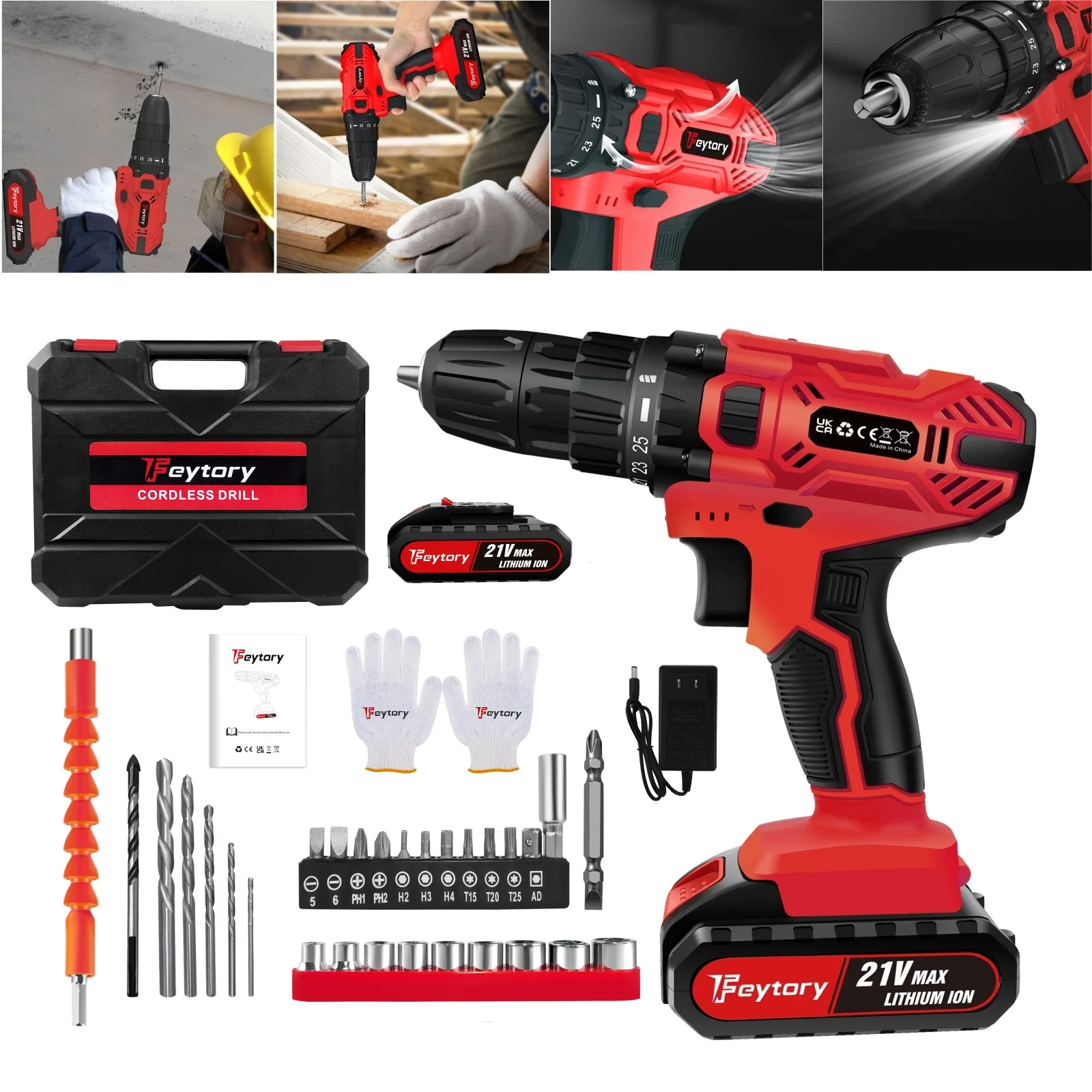 Cordless-Drill-Driver-Set-21V-Electric-Drill-Battery-Power-Drilling ...