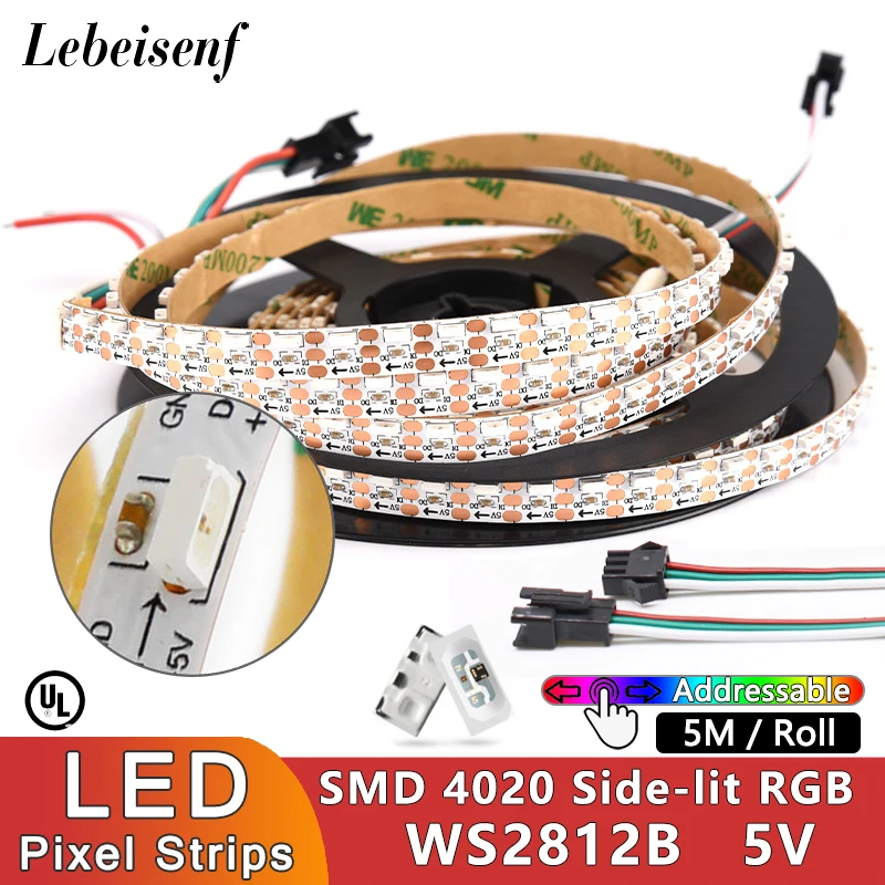 5M 주도 LED 매직 컬러 스트립 사이드 WS2812B SMD 4020 디지털 픽셀 유연한 램프 바 60 100 LEDs/M ...