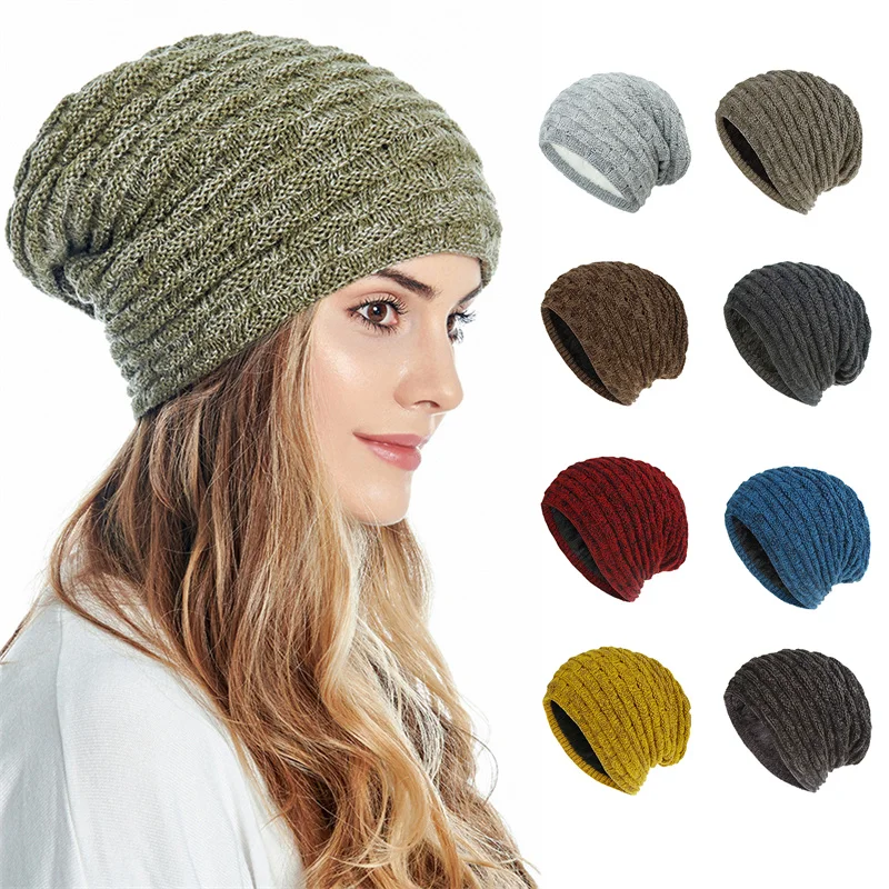 Adult-Winter-Hat-Knit-Women-Men-Double-Layer-Skullies-Caps-Hats-Girls ...