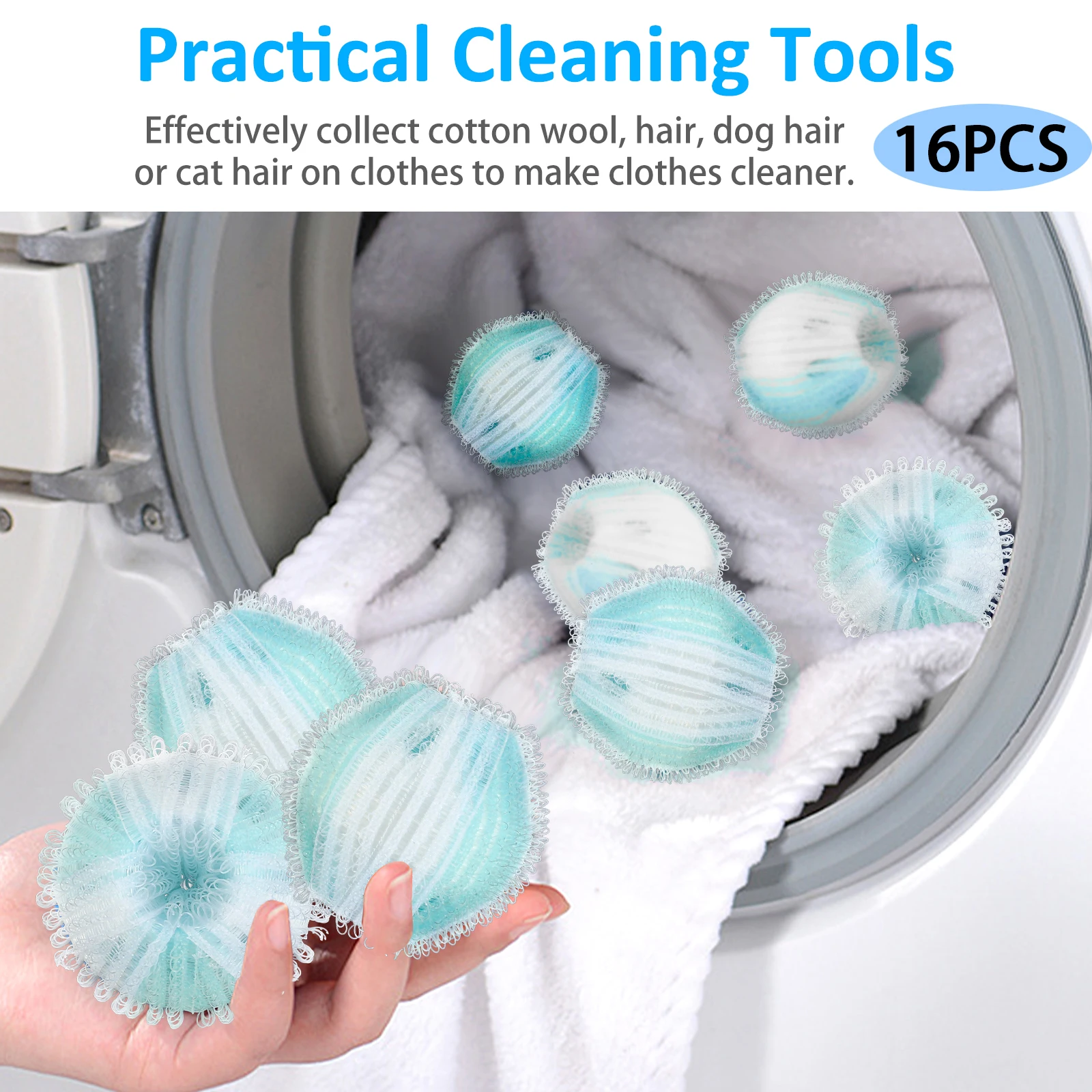 16-Pcs-Laundry-Pet-Hair-Remover-Reusable-Washing-Hair-Catcher-Floating ...