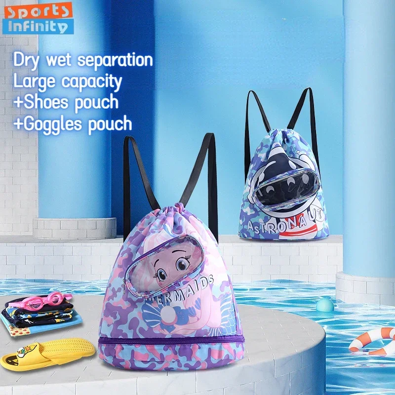 Childrens Cartoon Swimming Bag Waterproof for Kids Women Wet Dry ...
