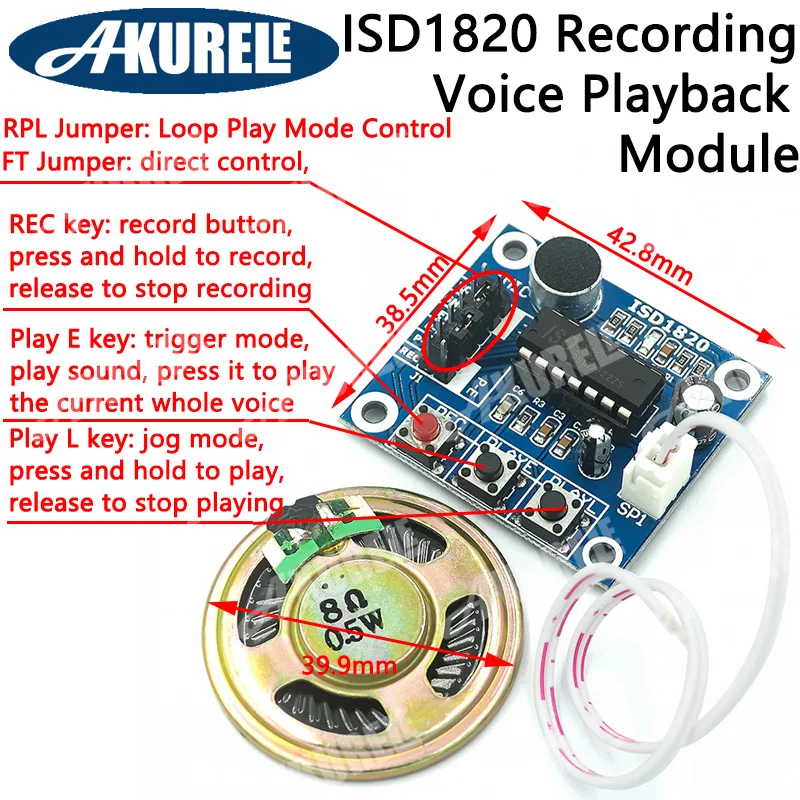 ISD1820 Recording Voice Playback Module Mic Sound Audio + Loudspeaker ...