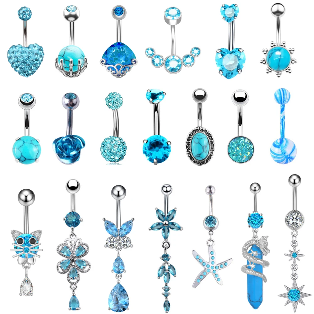Mixed-style-Blue-Crystal-Sexy-Dangled-Belly-Piercing-for-Women-Cute-Cat ...