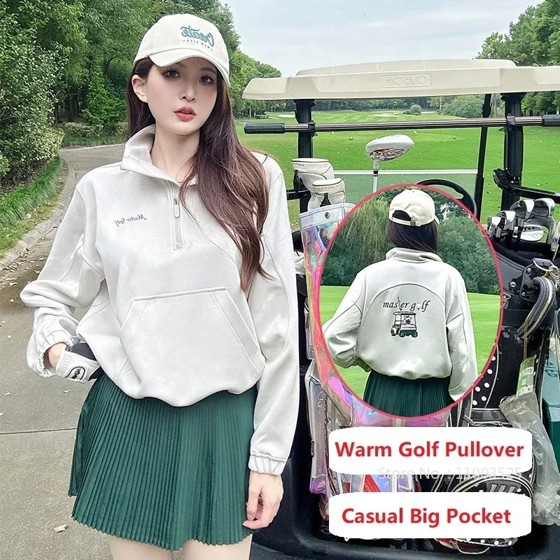 Women Warm Crop Hoodies Shirt Korean Letter Print Golf Sweatshirts ...