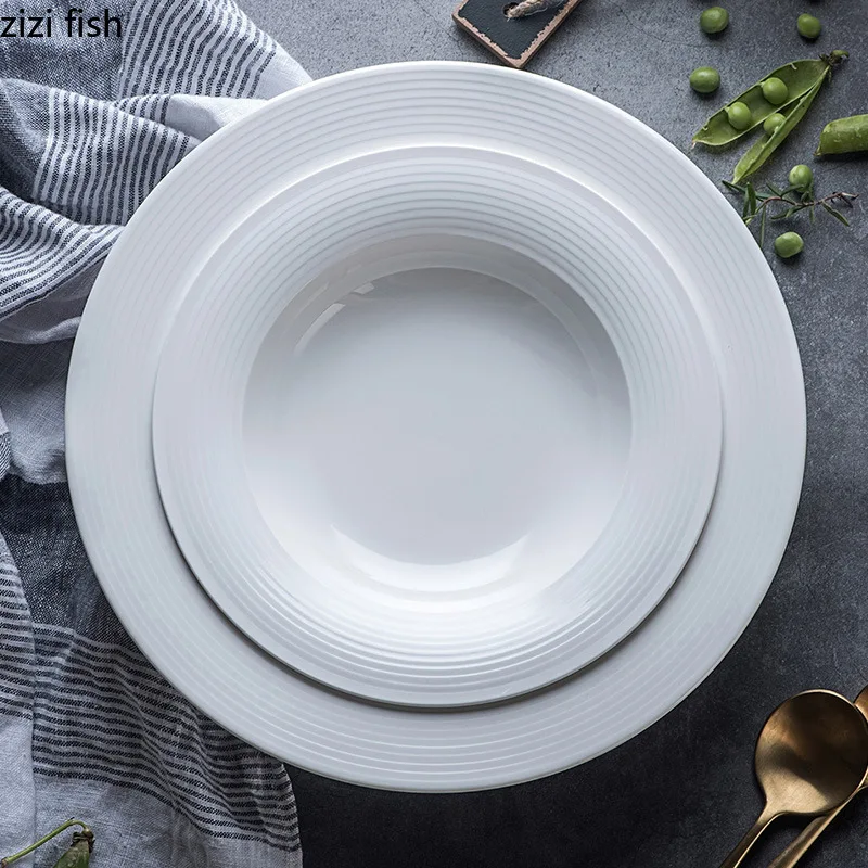 Circular Porcelain Plate White Serving Plate Salad Plate Thick Soup ...