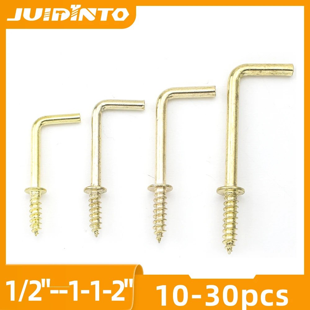 JUIDINTO-10-30pcs-Gold-L-Shape-Right-Angle-Screw-Hooks-1-2-3-4-Carbon ...
