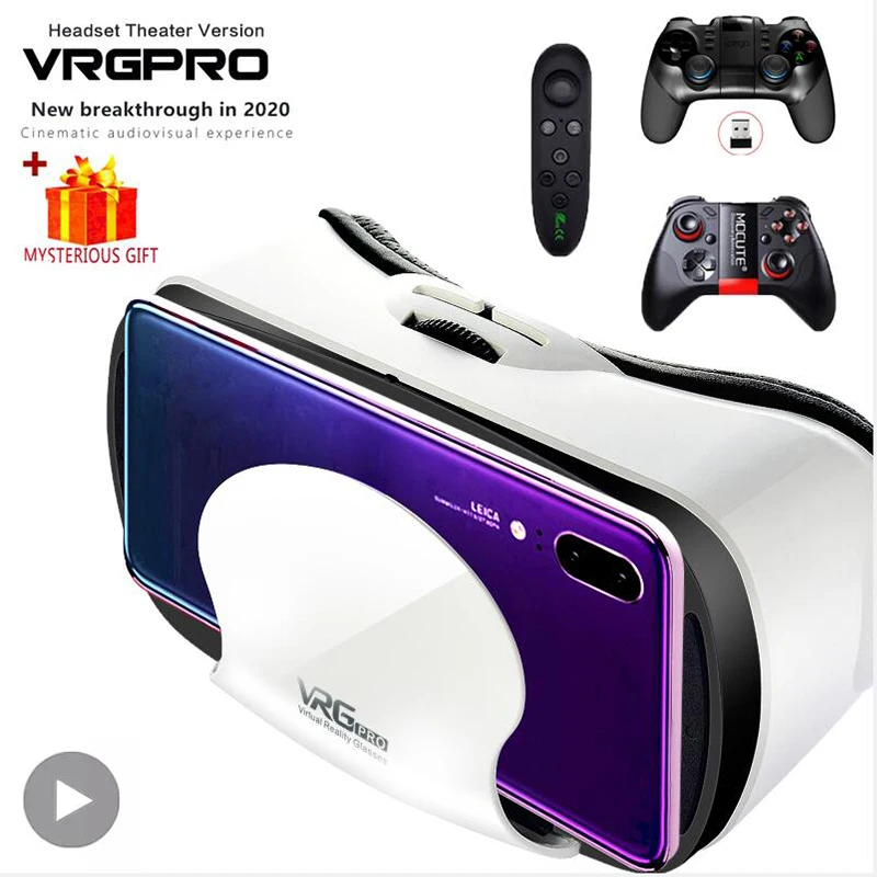 VRG Pro 3D VR 안경 가상 현실 Viar 헤드셋 장치, 스마트폰 휴대 전화 스마트 뷰어 게임 렌즈용 헬멧 고글