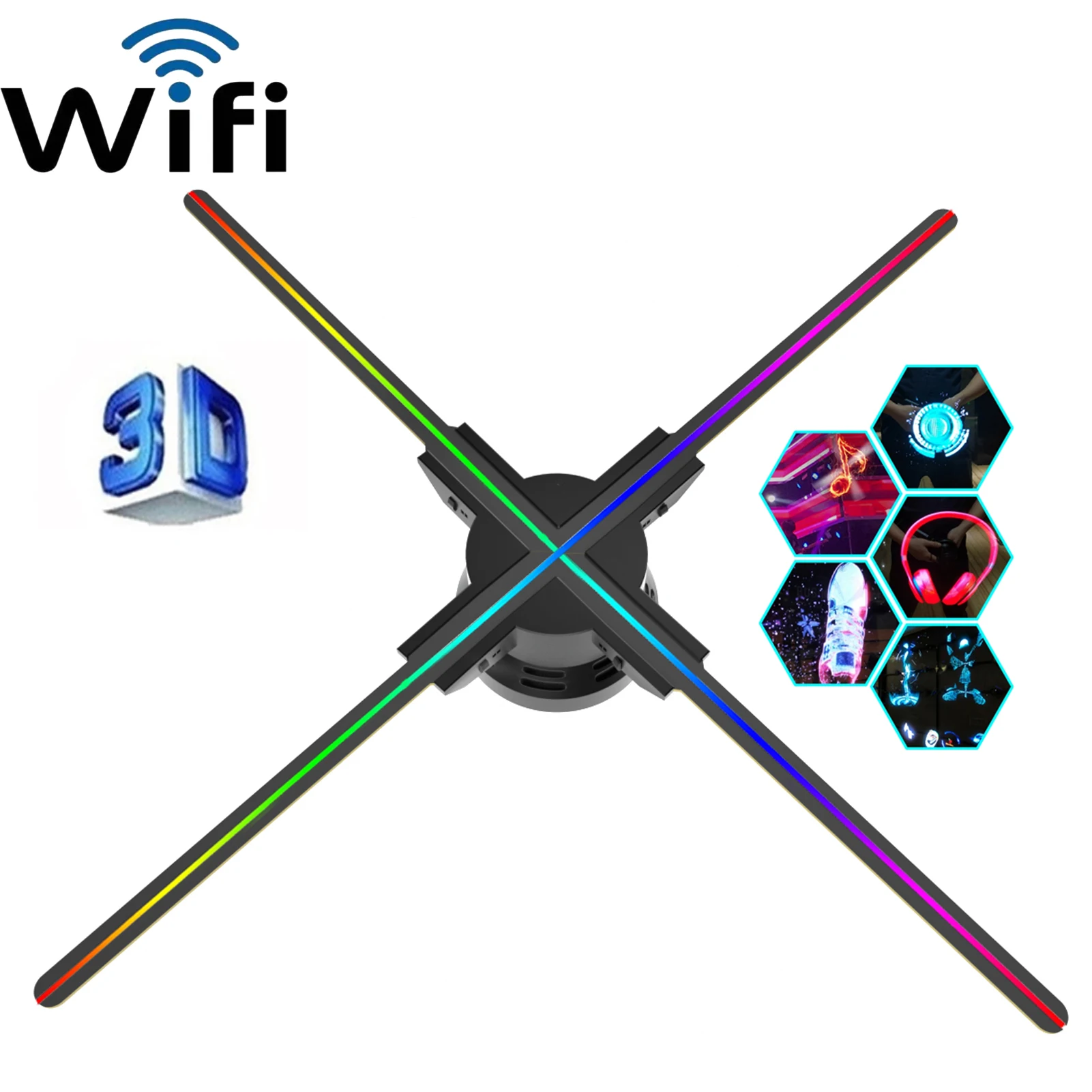 Proyektor Hologram kipas 3D, tampilan Wifi Logo iklan lampu Led tanda ...