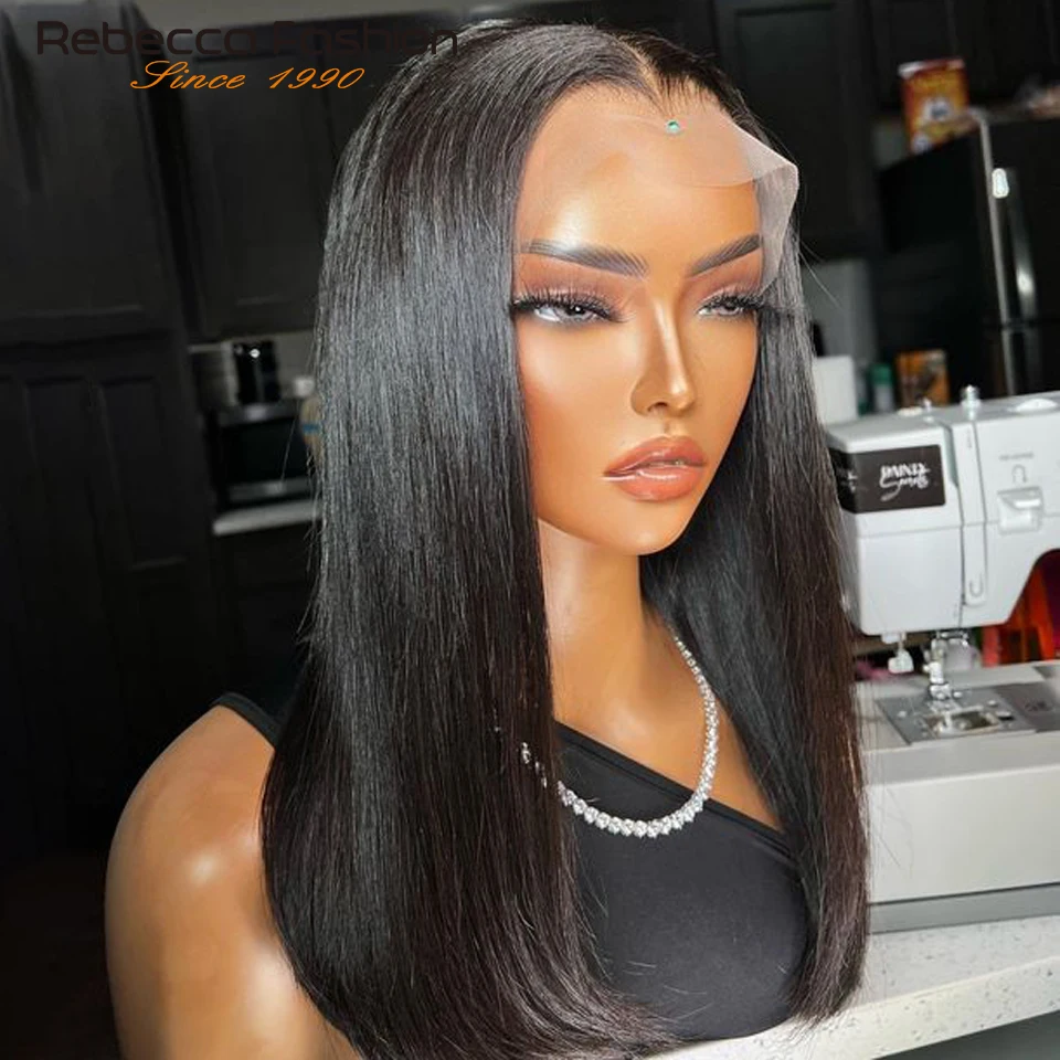 Perruque Bob Lace Front wig brésilienne naturelle lisse, cheveux courts, 13x5x2, pre-plucked ...