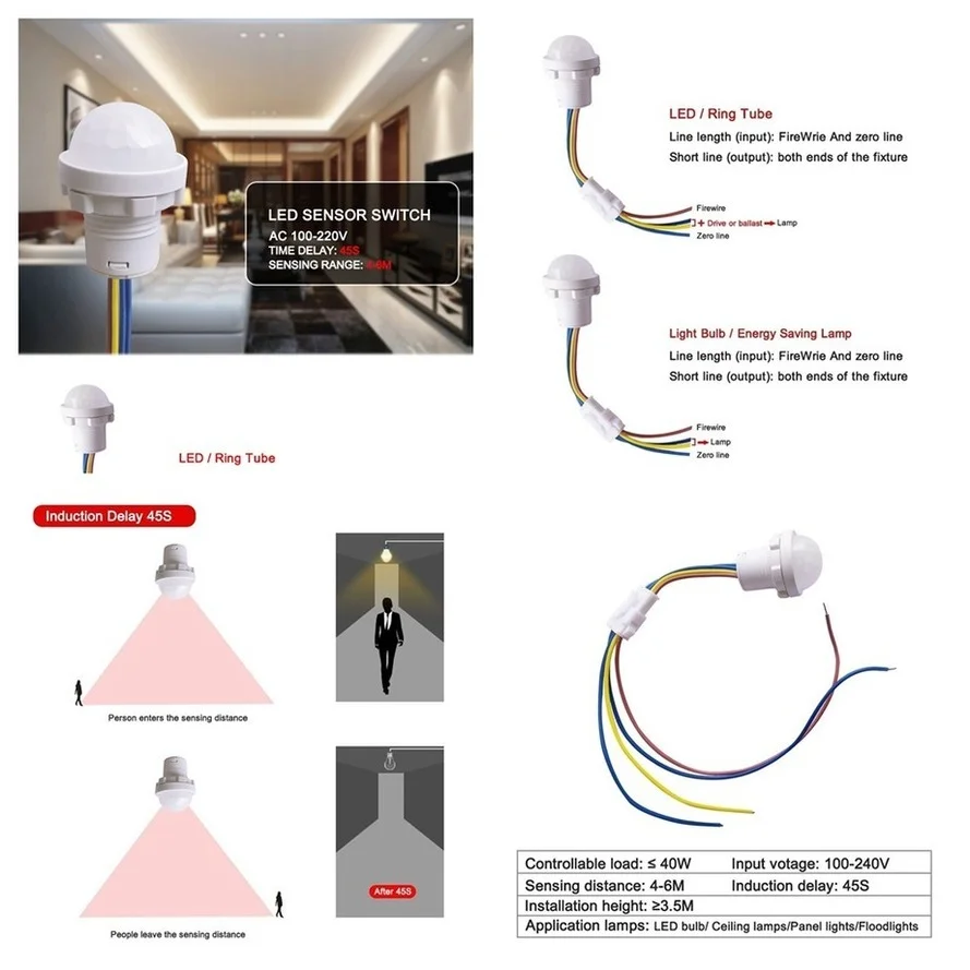 Led Pir Emberi Test Infravörös Detektor Ir Mozgásérzékelő Fénykapcsoló ...