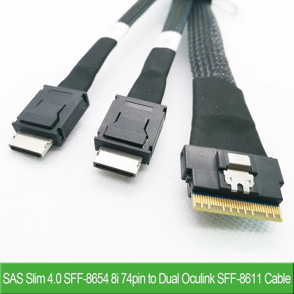 SlimSAS Cable,SFF-8654 8X 74P to 2XOculink SFF-8611 4X 42P Straight ...
