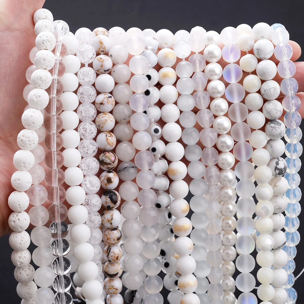 Natural-White-Agates-Jades-Lava-Howlite-Crystal-Stone-Beads-Round-Loose ...
