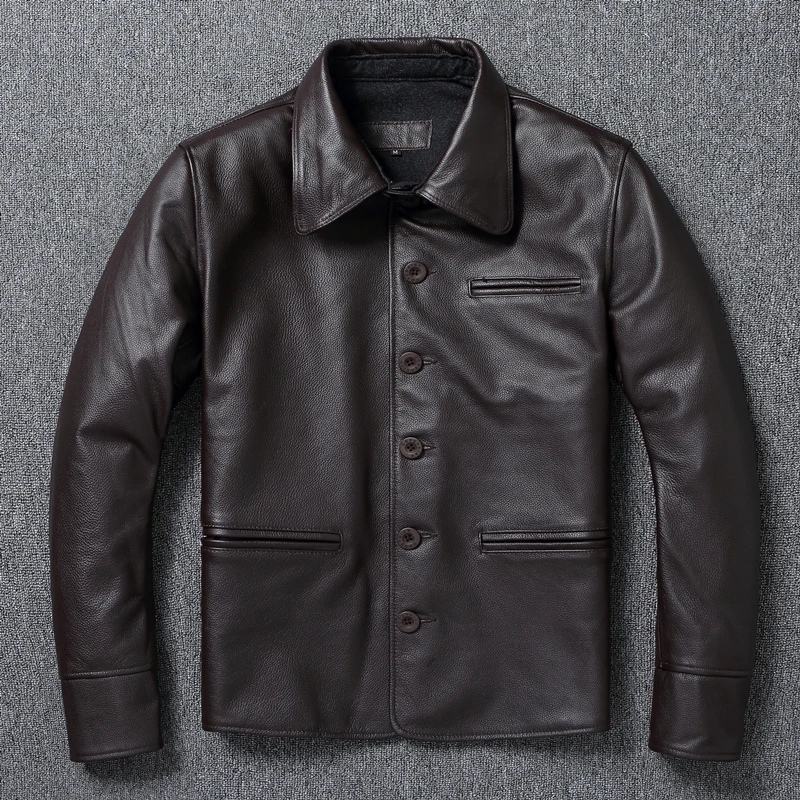Brakeman-Genuine-Leather-Jacket-Men-Real-Cowhide-Leather-Coat-Slim-Fit ...