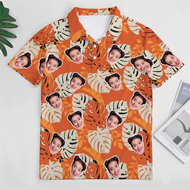 Custom Photo Men Polo Shirt Personalized Face Polo Shirts Flower Plants ...