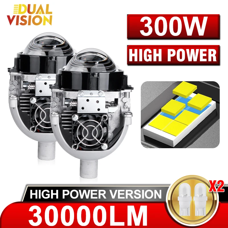 2PCS-3-inch-Bi-LED-Projector-Lenses-H1-Bulb-9005-9006-H4-H7-300W-LED ...