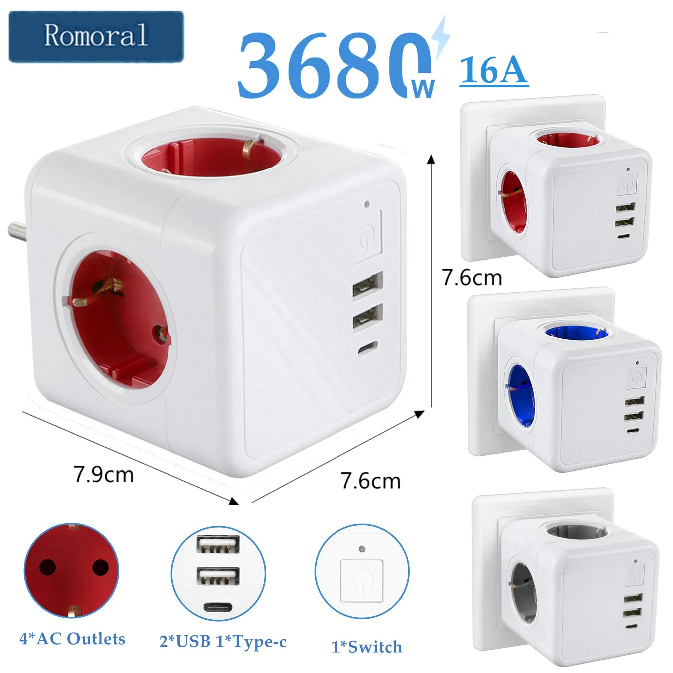 Wall-Socket-Power-Strip-Extender-Cube-with-4-5-AC-Outlets-3-USB-Type-C ...