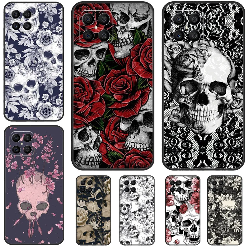 Elegant Gothic Floral Skull Phone Case for Honor X8a (JJ7150)