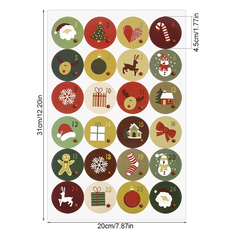 Pegatinas de calendario de adviento de Navidad con números del 1 al 24 ...