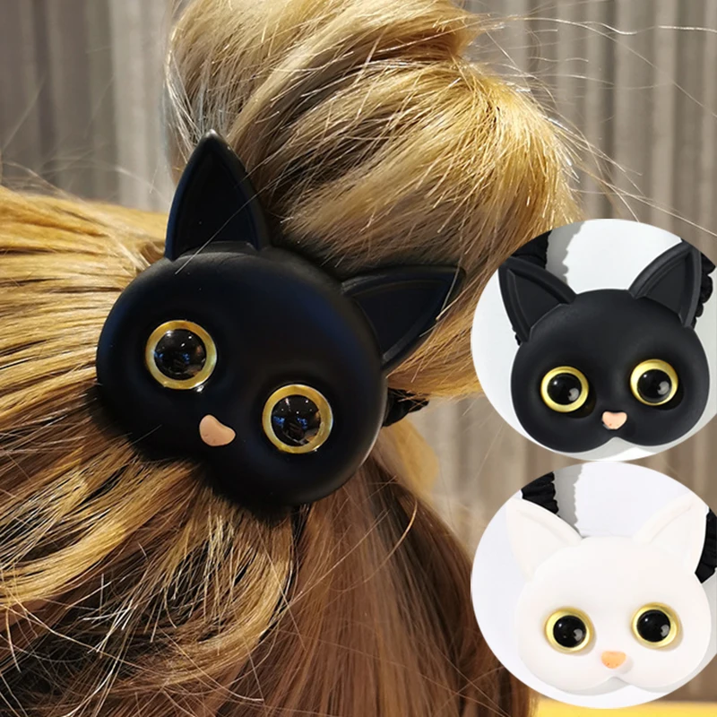 Black-White-Cat-Cartoon-Rubber-Bands-Women-Girls-Kids-Elastic-Hair ...