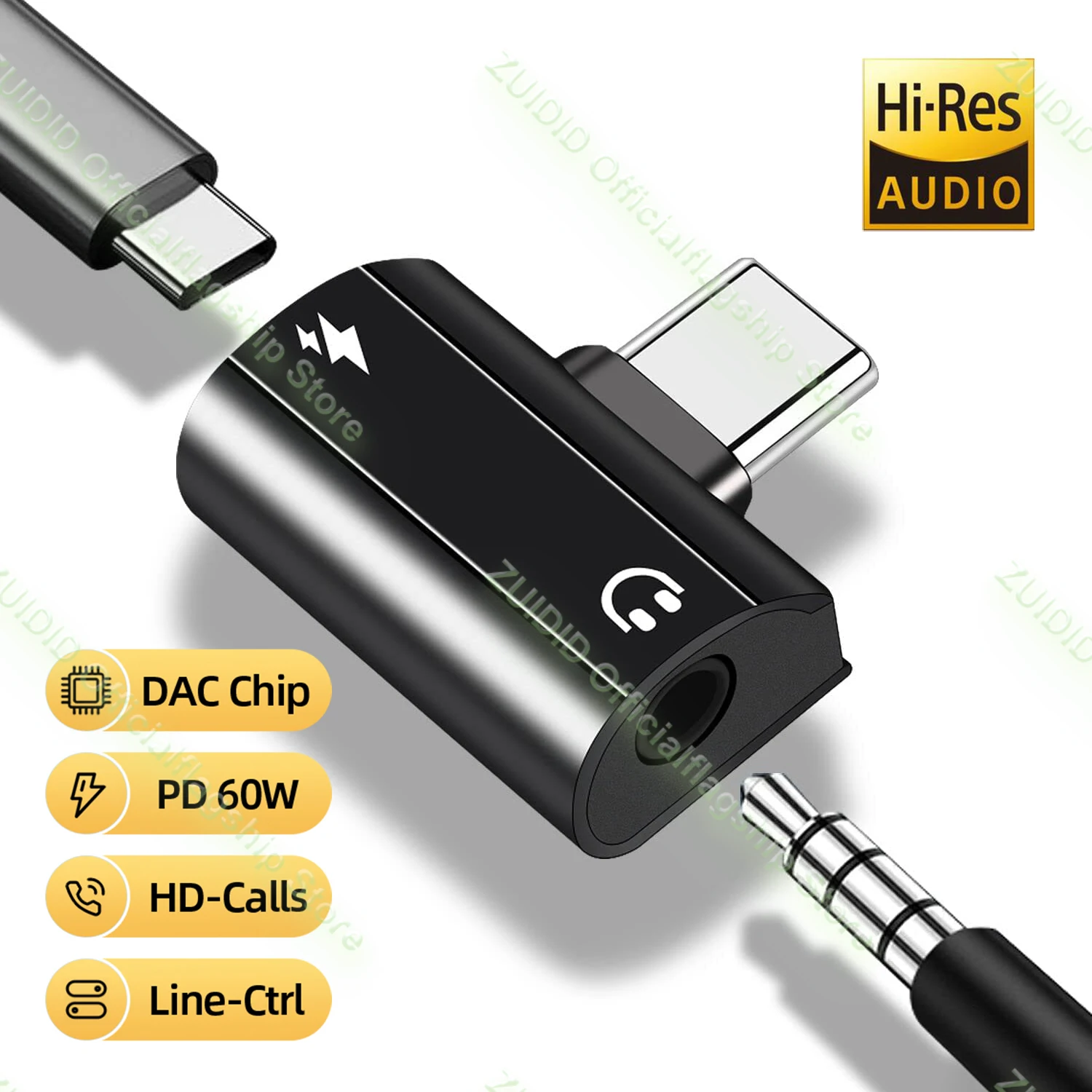 2in1 USB C to 3.5mm Headphone Audio Adapter Type-C to Aux Jack PD 60W Fast Charging Charger ...